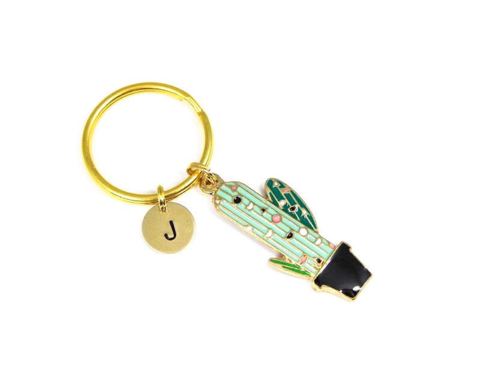 Dainty Cactus Keychain Initial Keychain Cactus Keyring | Etsy