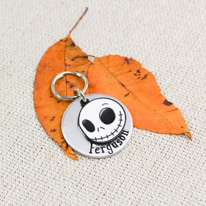 Jack Skellington Pet ID Tag, Skull Dog Name Tag, Goth Dog ID Charm ...