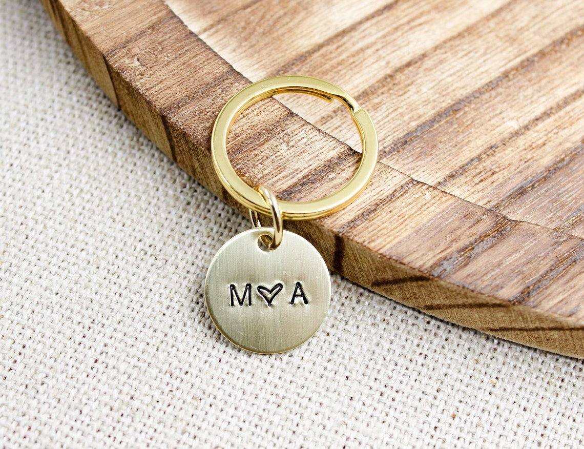 Dainty Couples Initials Keychain, Brass Anniversary Gift, 21st ...