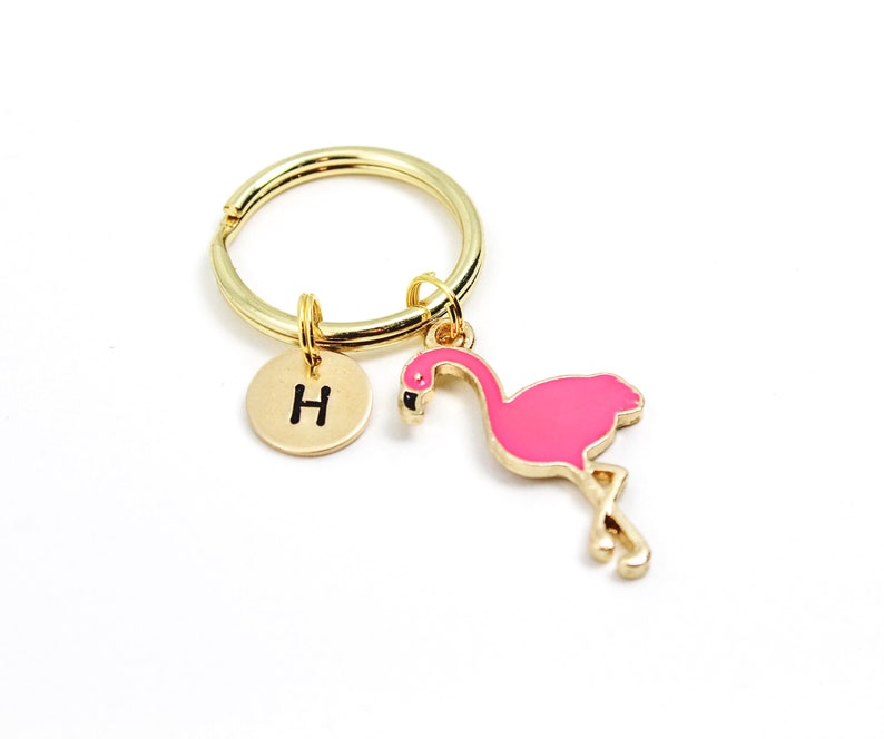 Dainty Flamingo Keychain, Flamingo Keyring, Initial Keychain, Best ...