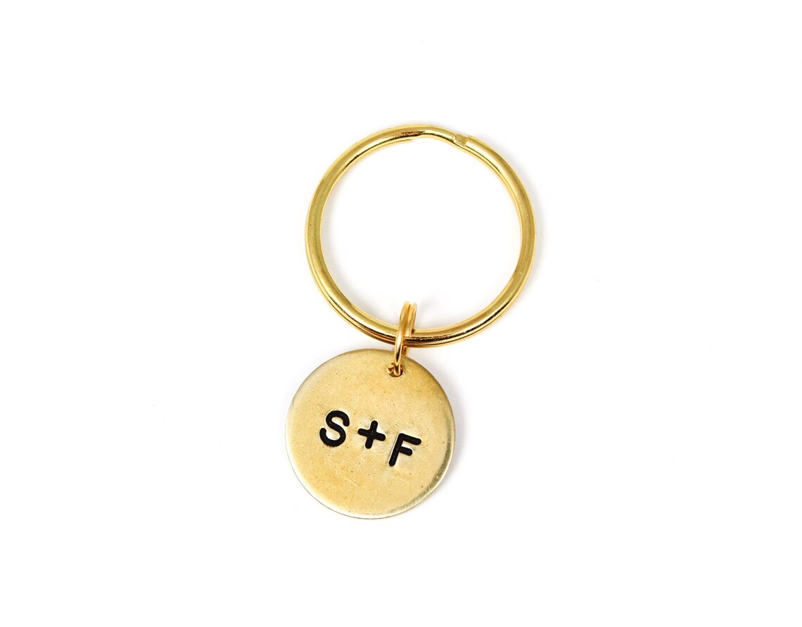 Dainty Couples Initials Keychain, Brass Anniversary Gift, 21st ...