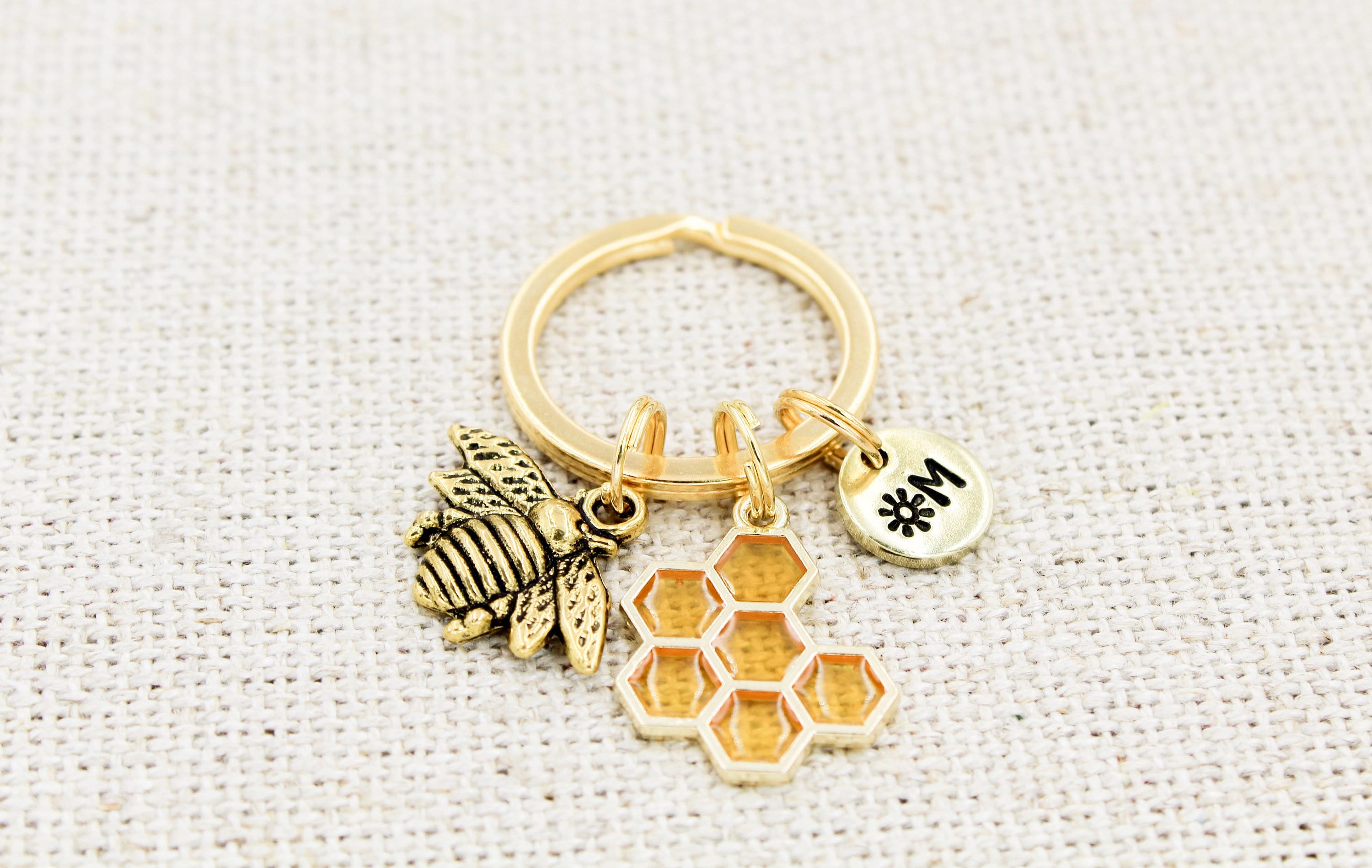 Personalized Honey Bee Keychain, Honey Comb Keyring, Bee Keeper Gifts ...