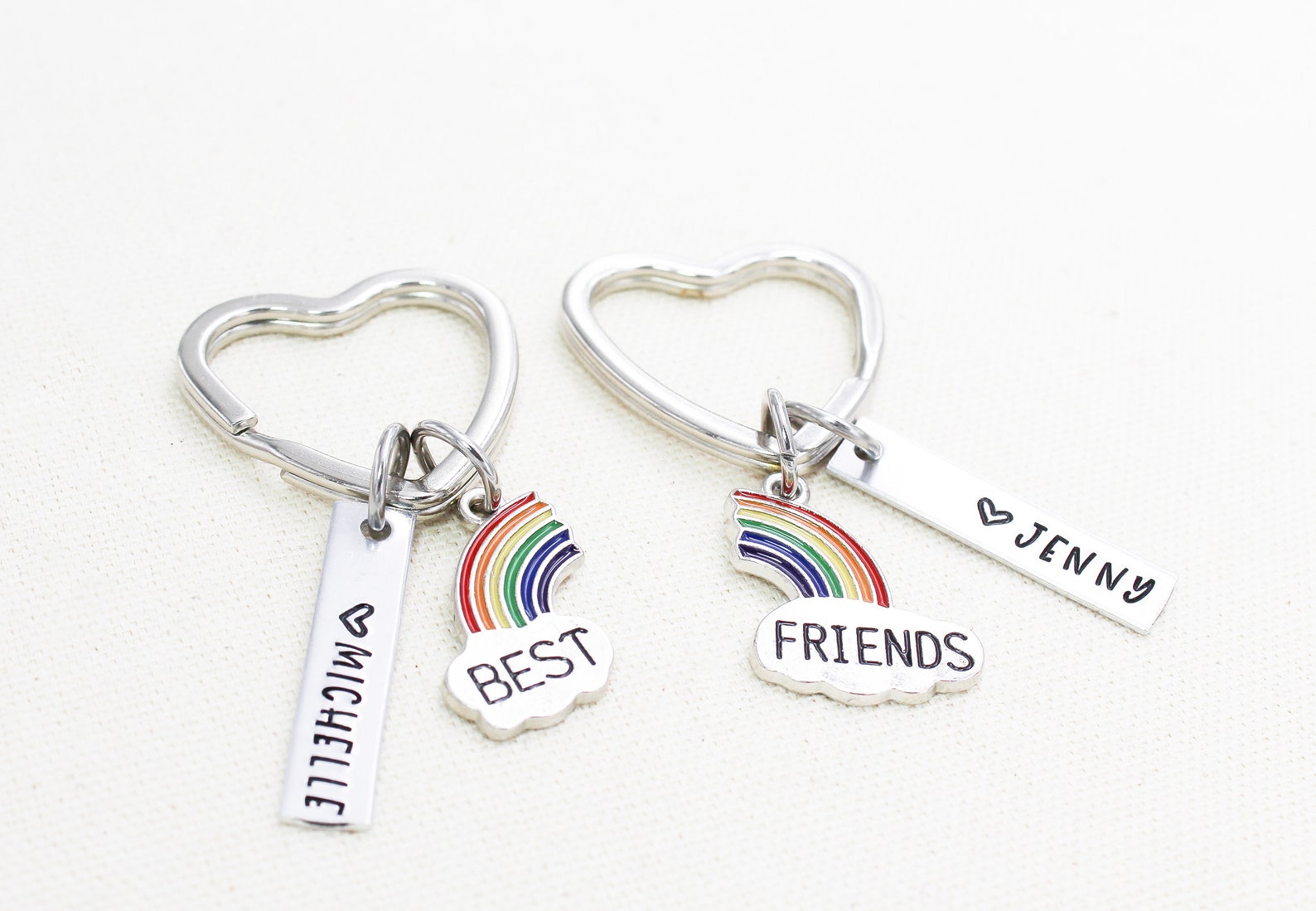 Personalized Best Friend Rainbow Keychain Set, Matching Friendship ...