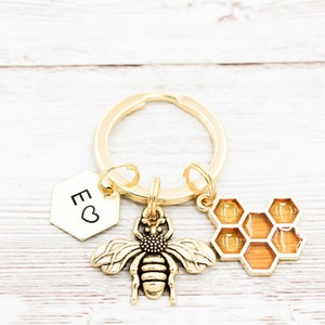 Custom Honey Bee Keychain, Honeybee Keyring, Honeycomb Keychains ...