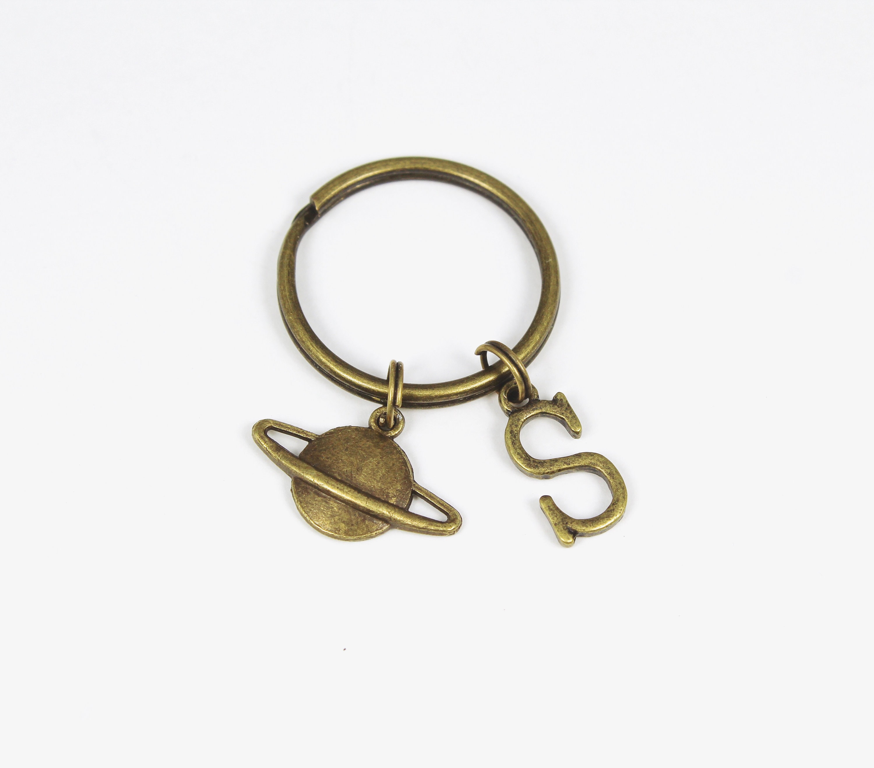 Dainty Saturn Keychain Initial Keychain Saturn Keyring | Etsy