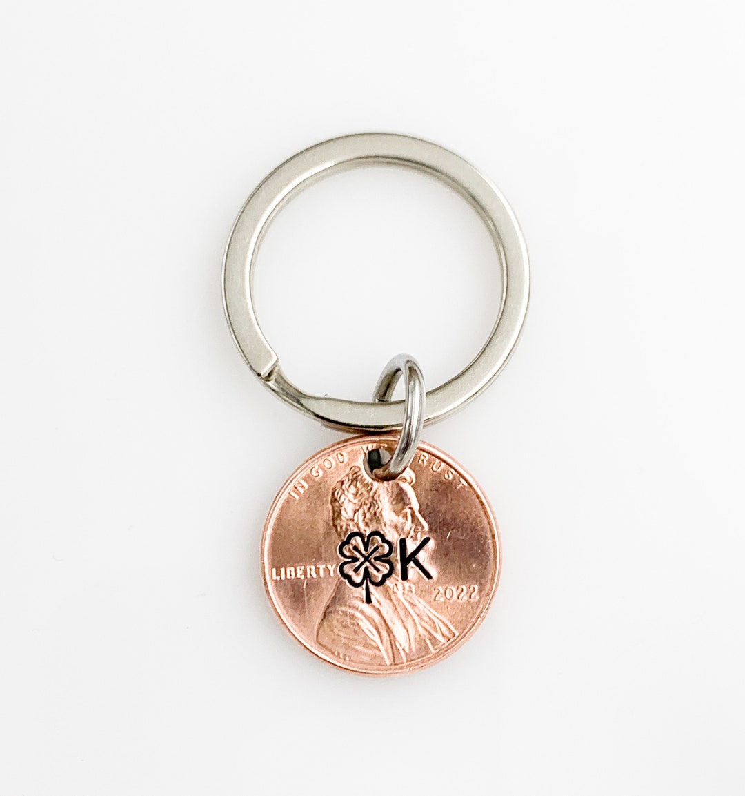 Lucky Penny Keychain, Four Leaf Clover Keyring, Custom Initial Penny ...