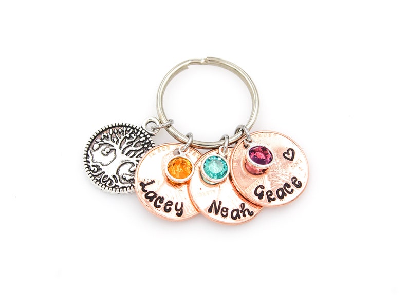 Family Tree Keychain, Custom Names and Birthstones Keychain, Gift for ...