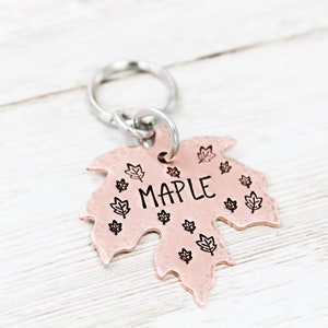 Maple Leaf Dog Name Tag, Nature Pet ID Tags, Fall Dog ID Tag, Copper ...
