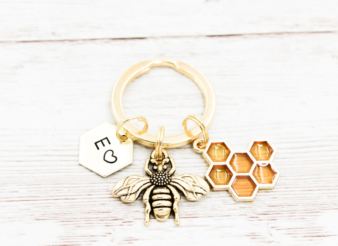 Custom Honey Bee Keychain, Honeybee Keyring, Honeycomb Keychains ...