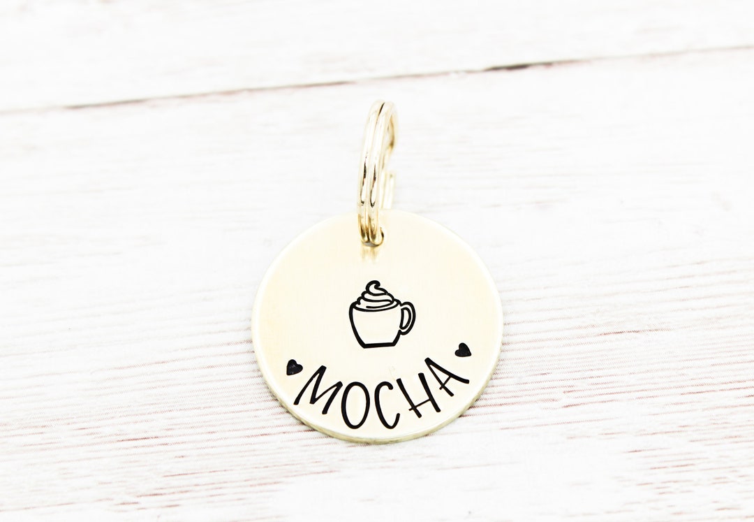 Mocha Pet ID Tag, Coffee Pet Name Tag, Latte Dog Name Tags, Dog Collar ...
