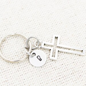 Personalized Cross Keychain, Initial Cross Keyring, Christian Keychains ...