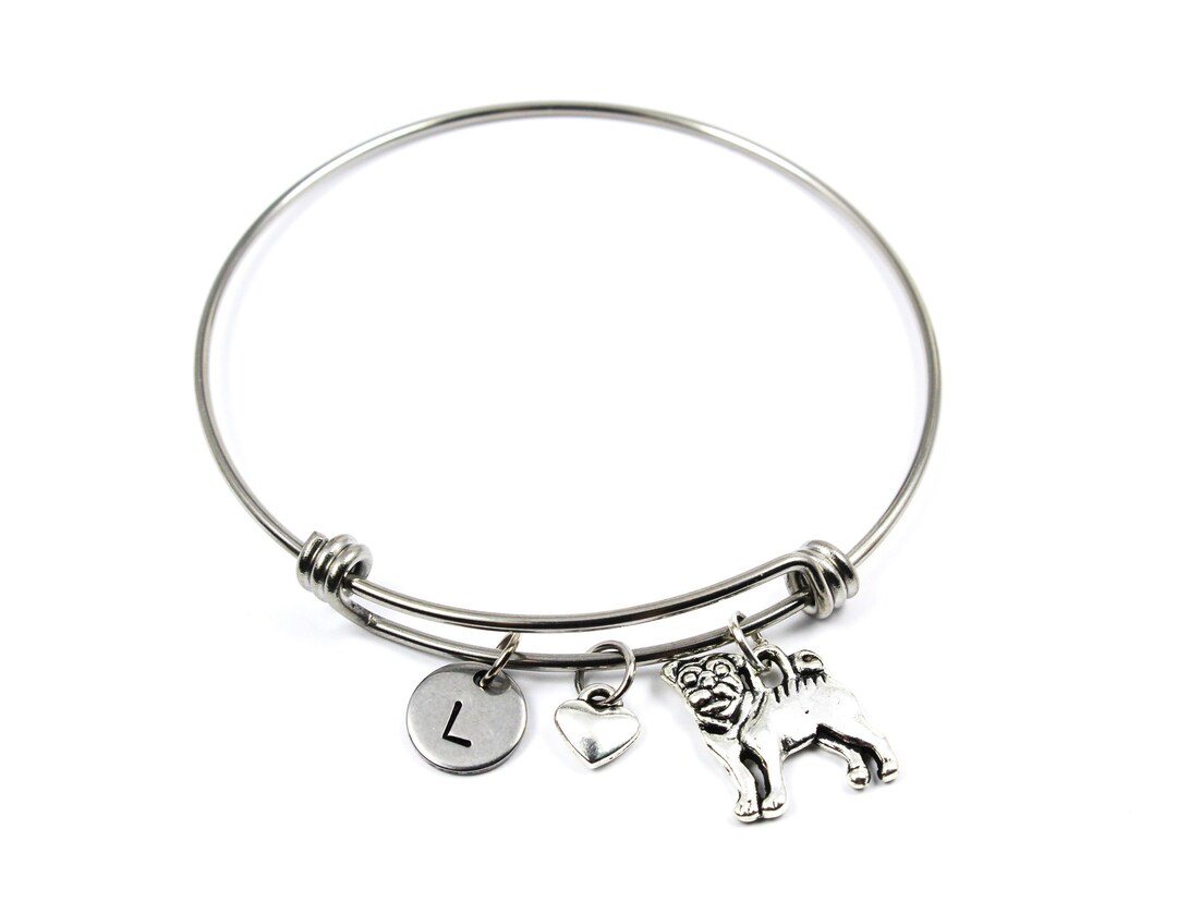 Pug Bracelet, Pug Bangle Bracelet, Pug Gift, Pug Mom, Pug Jewelry, Dog ...