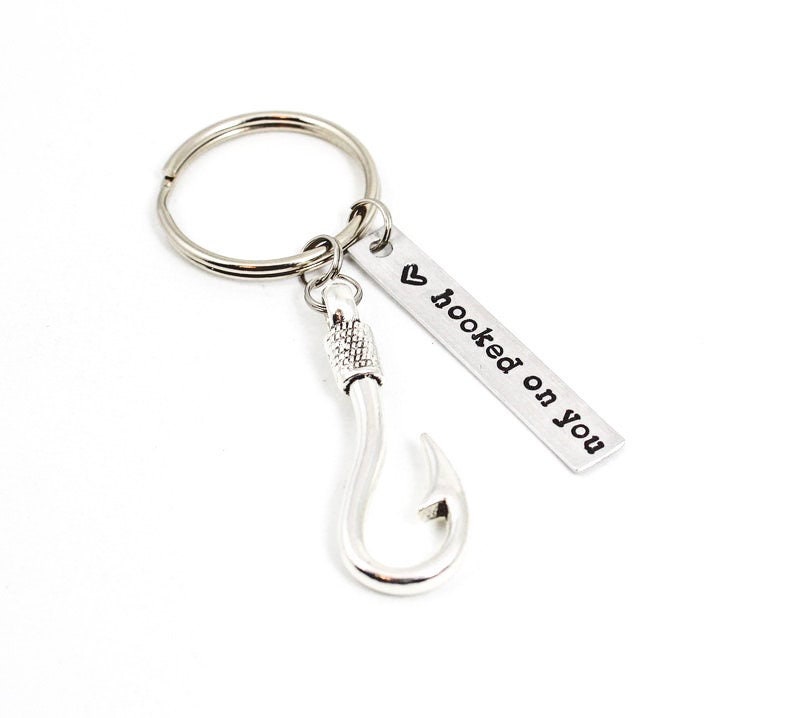 Hooked on You Keychain, 1st Anniversary Gift, Fish Hook Keychain, Gift ...