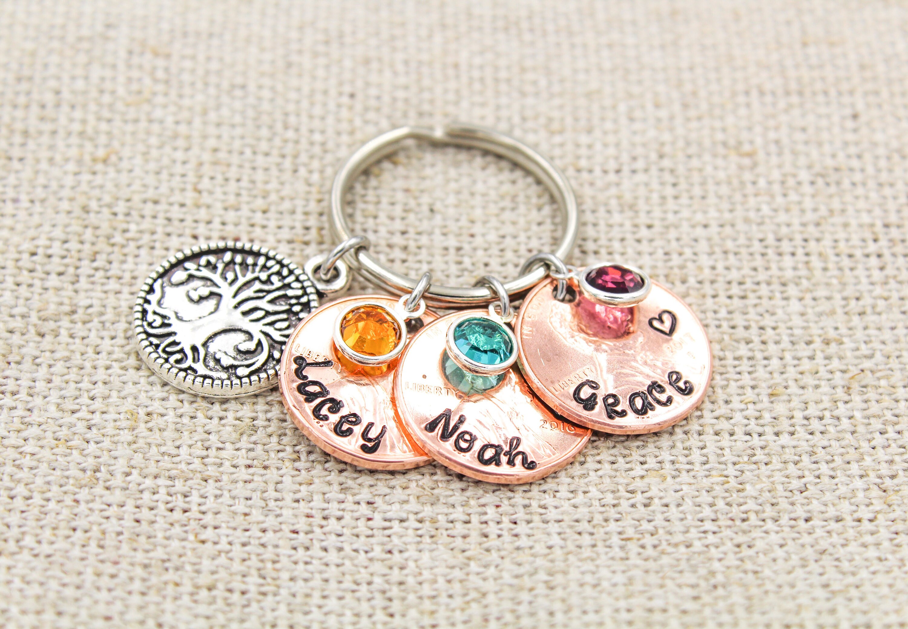 Family Tree Keychain Custom Names and Birthstones Keychain | Etsy