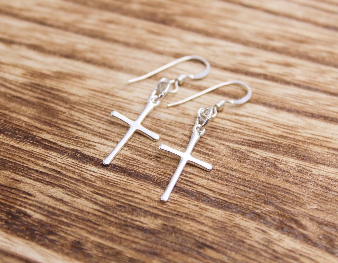 Sterling Silver Cross Earrings, Silver Cross Dangle Earrings ...