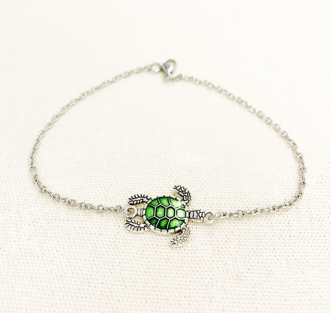 Sea Turtle Anklet, Turtle Ankle Bracelet, Beach Jewelry, Sea Life Charm ...