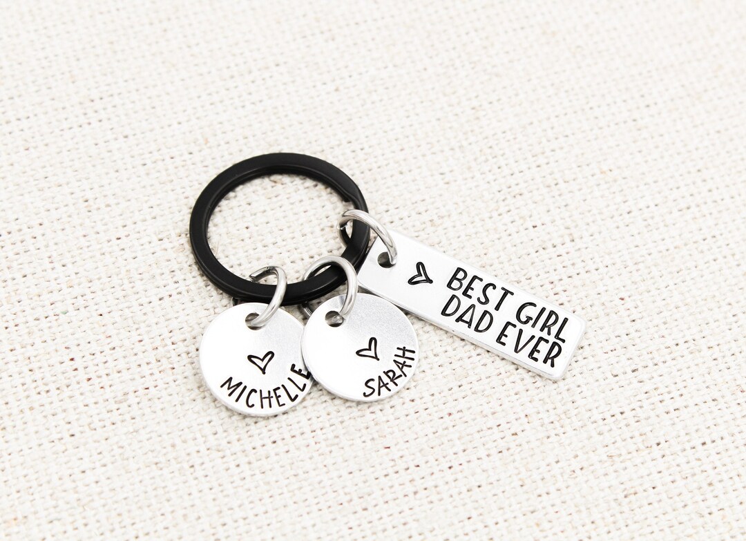 Best Girl Dad Ever Keychain, Personalized Father Keyring, Kids Names ...