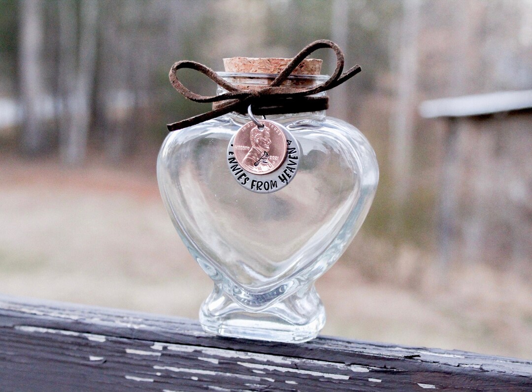 Heart Pennies From Heaven Jar, Memorial Keepsake, in Memory of Gift ...