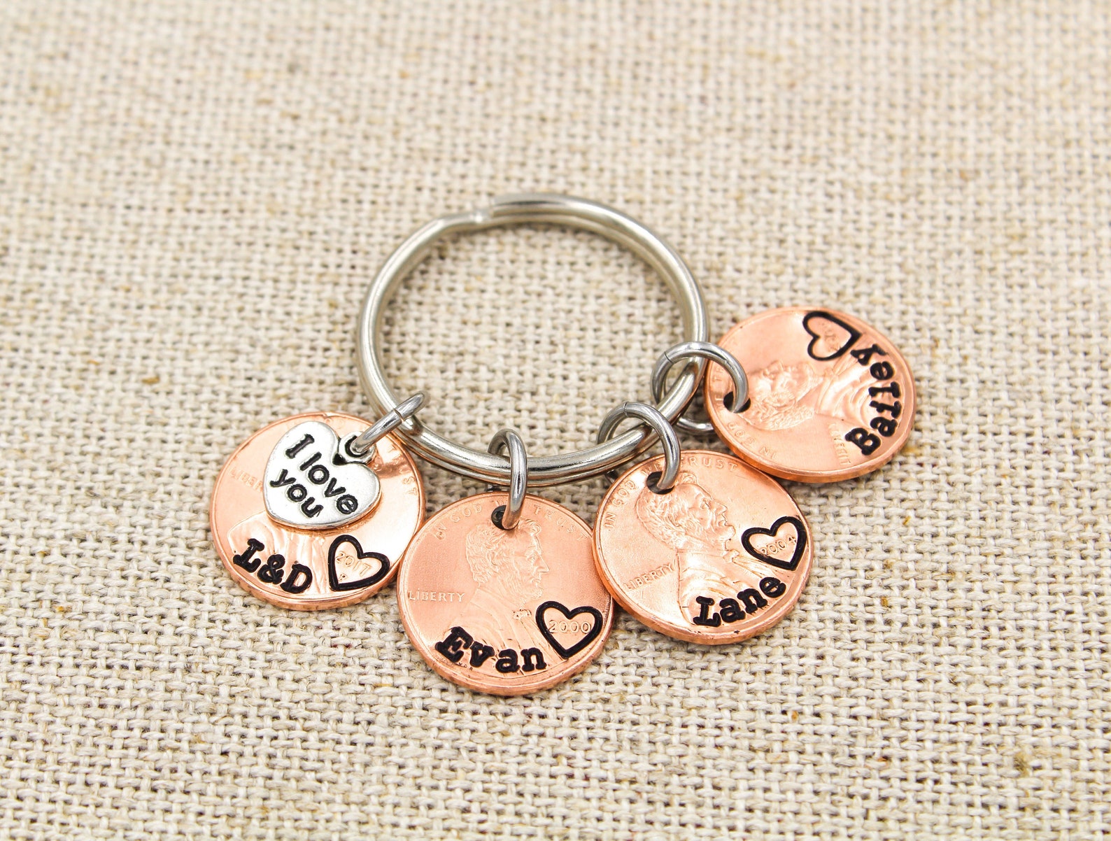 Custom Family Keychain Personalized Penny Keyring Husband - Etsy