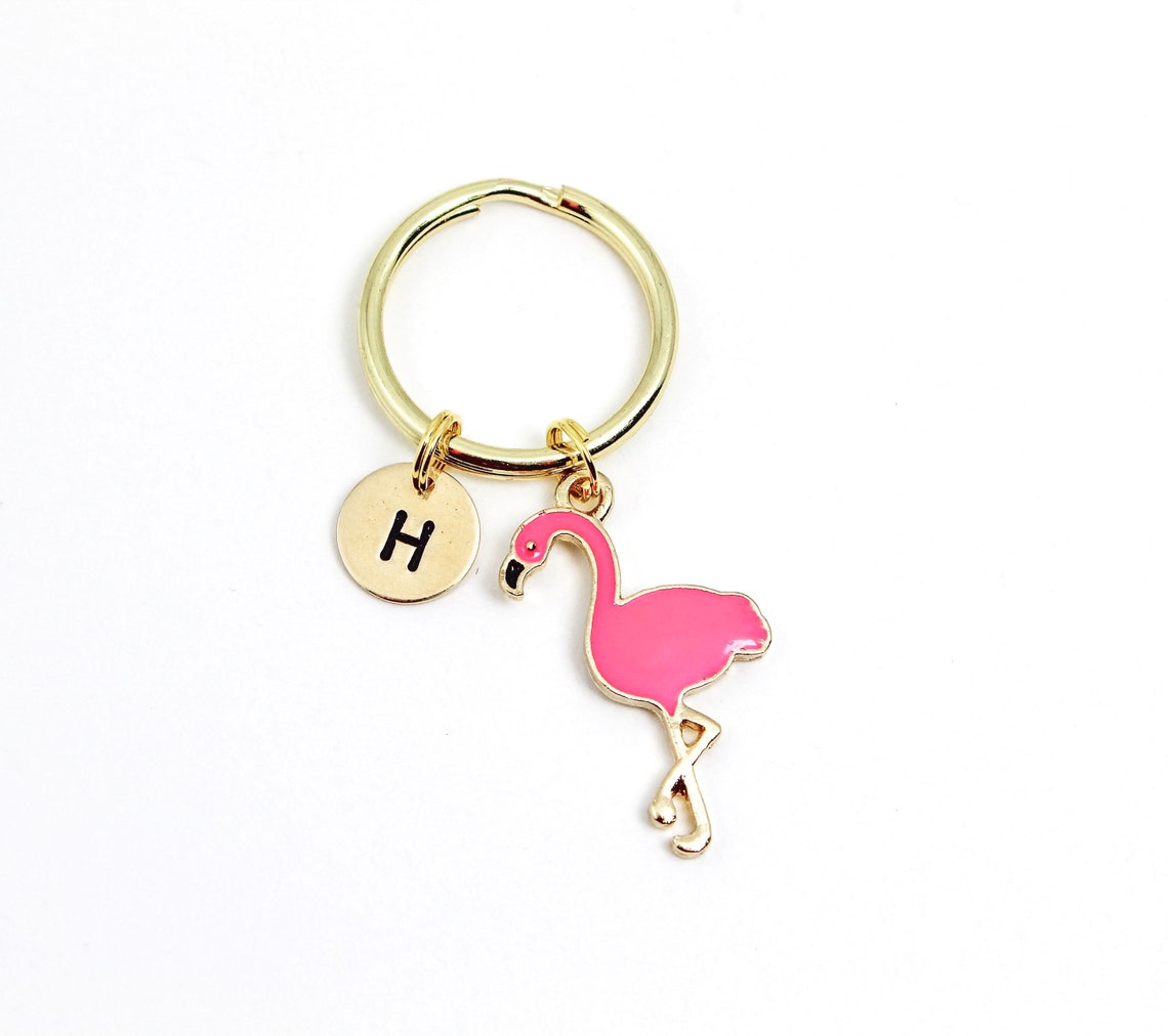 Dainty Flamingo Keychain Flamingo Keyring Initial Keychain - Etsy