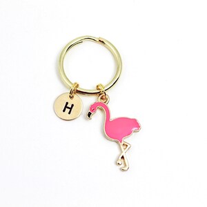 Dainty Flamingo Keychain, Flamingo Keyring, Initial Keychain, Best ...