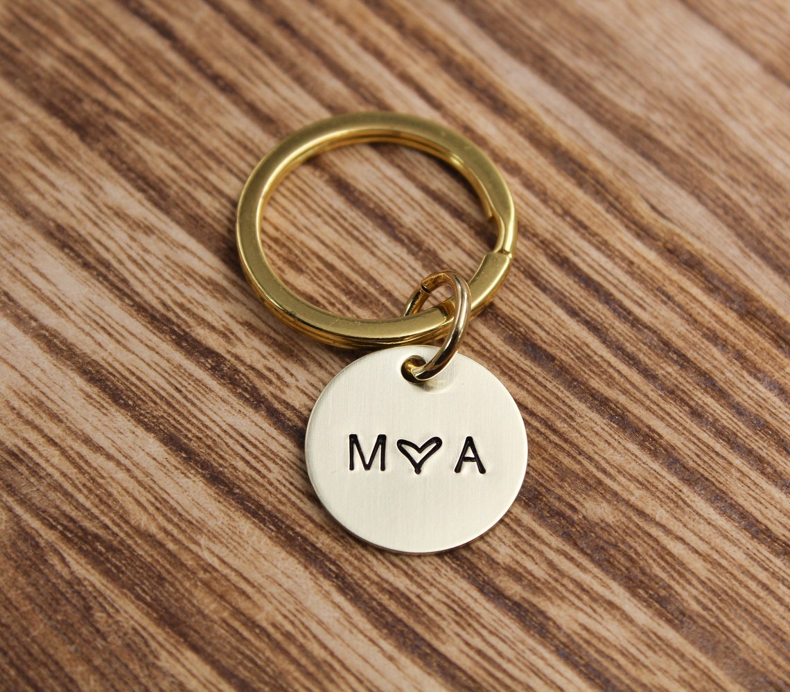 Dainty Couples Initials Keychain, Brass Anniversary Gift, 21st ...