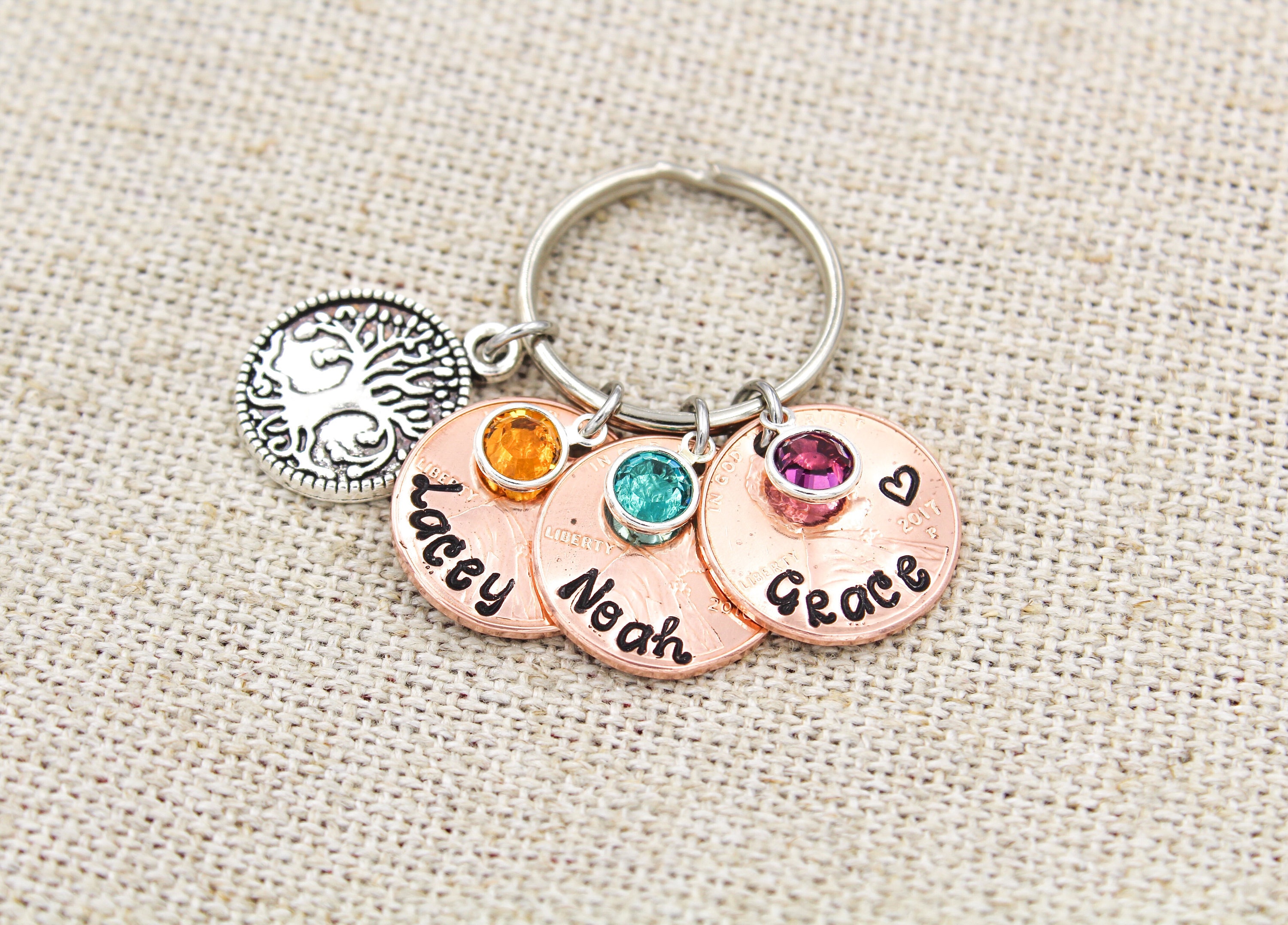 Family Tree Keychain Custom Names and Birthstones Keychain | Etsy