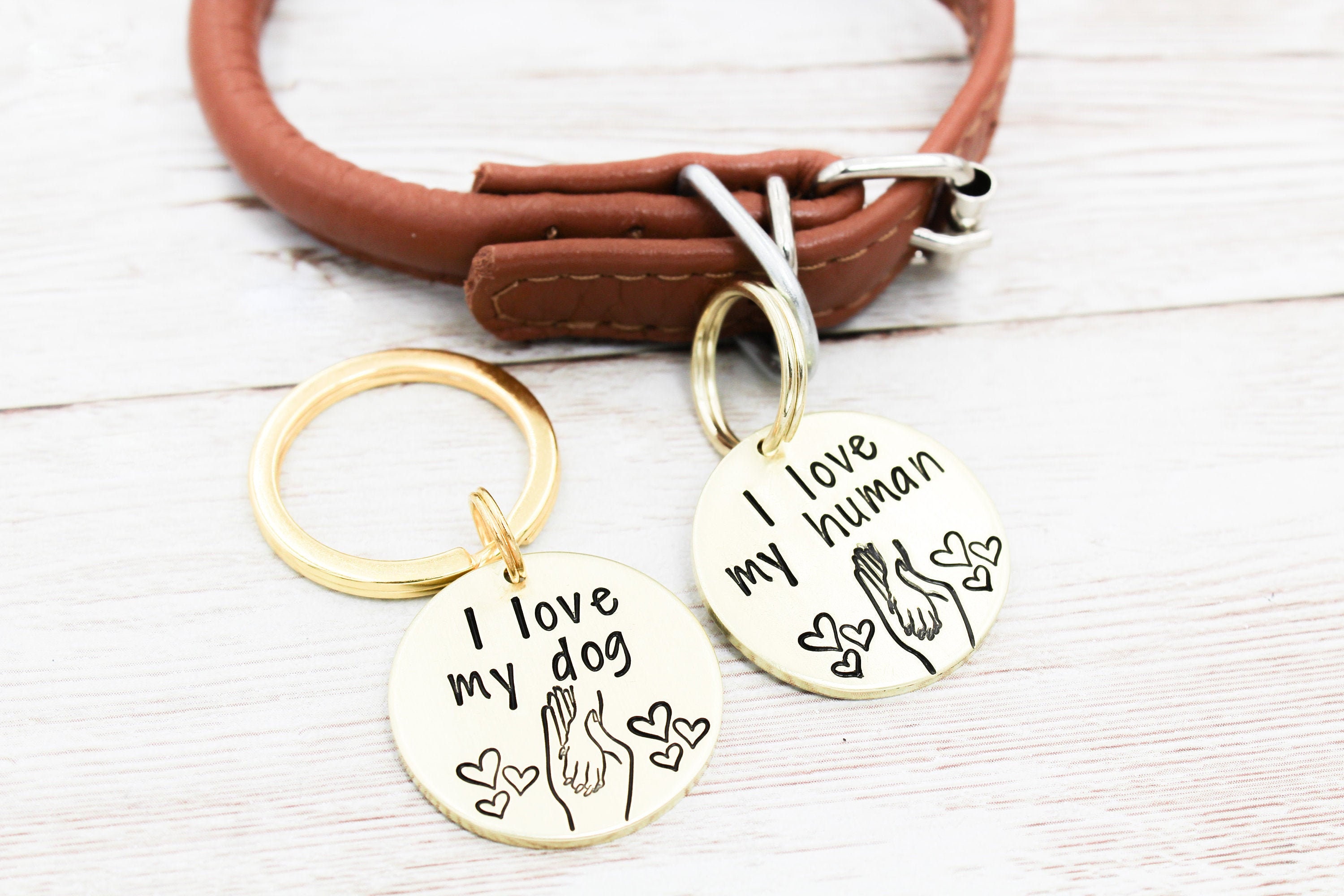 Matching Dog and Human Tag and Keychain I Love My Human Dog | Etsy