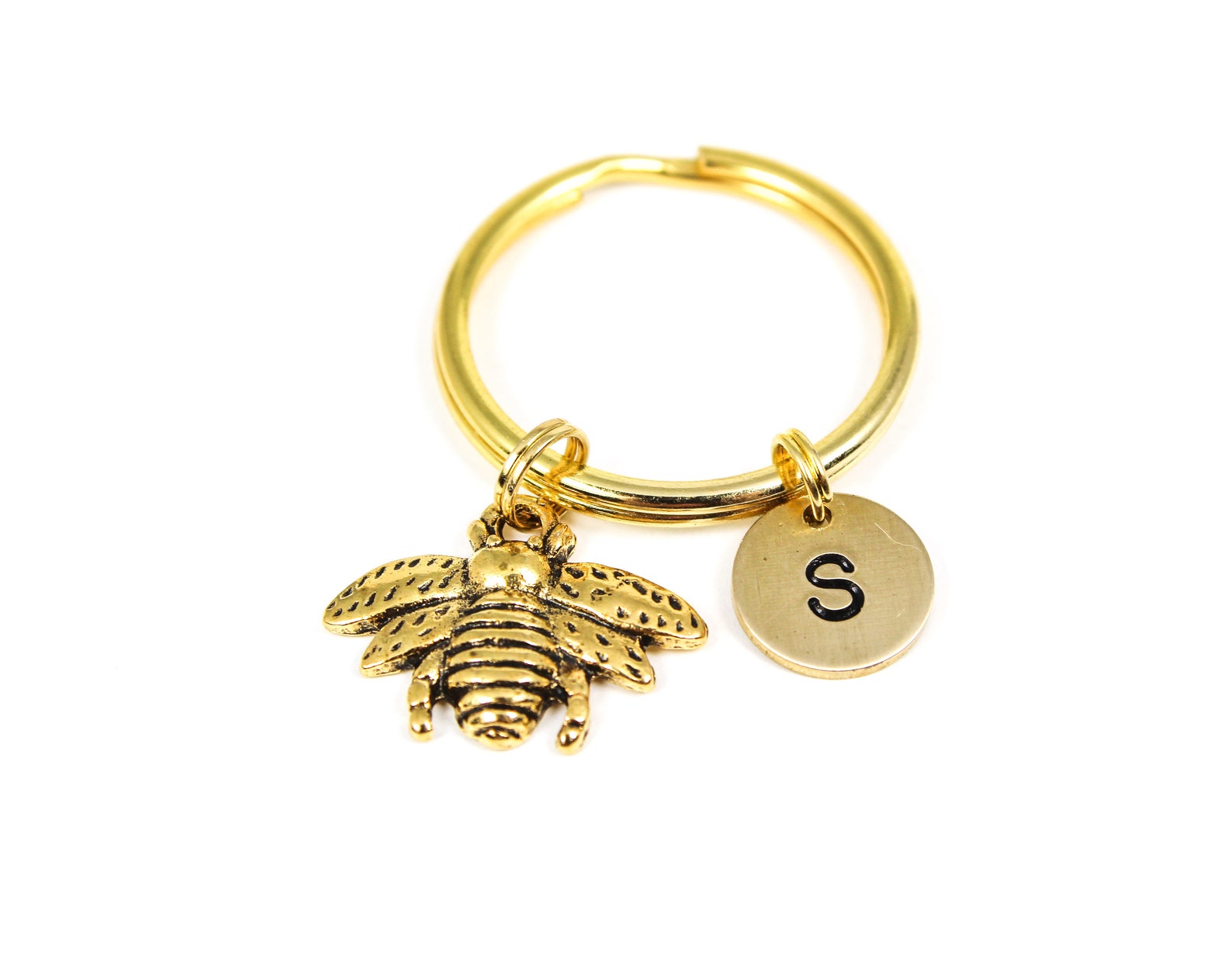 Dainty Honey Bee Keychain, Initial Keychain, Bee Keyring, Honey Bee ...