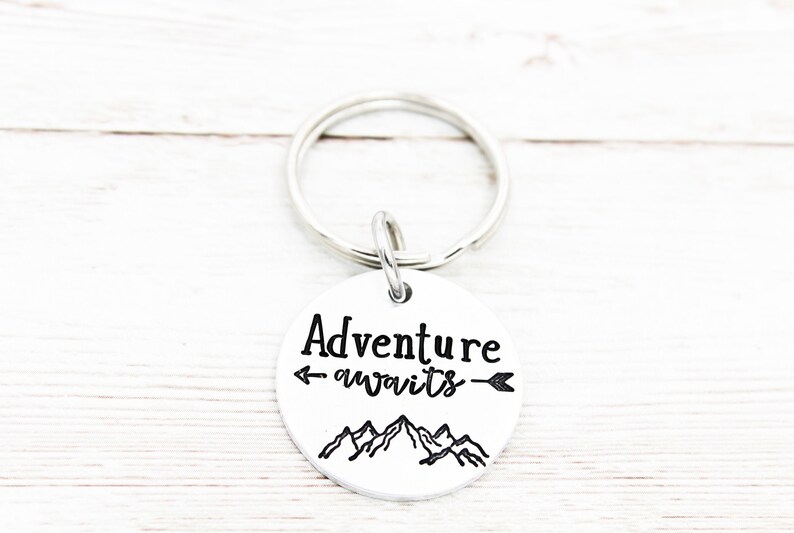 Adventure Awaits Keychain Mountains Keyring Hiker Gifts | Etsy