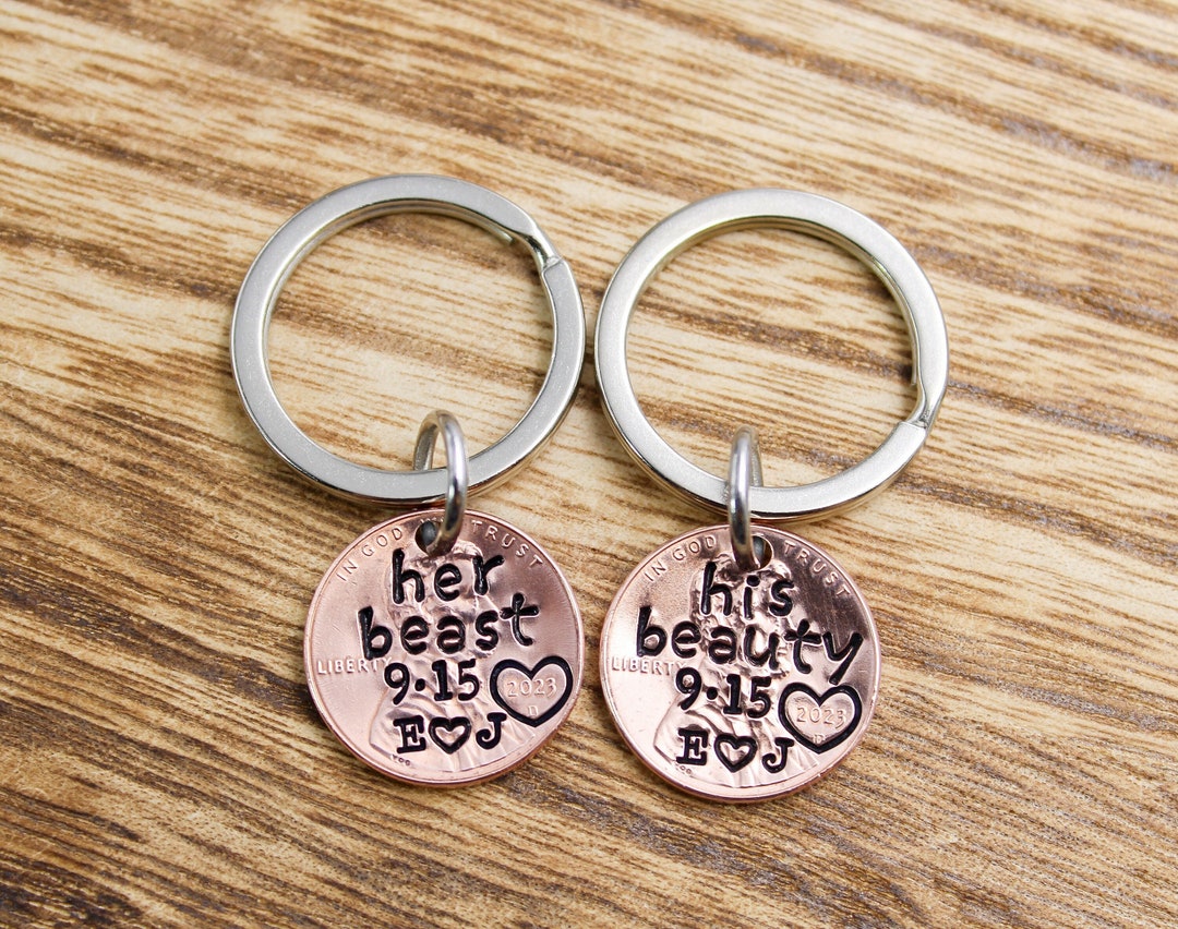 His Beauty Her Beast Keychain Set, Couples Penny Keychains for 2 ...