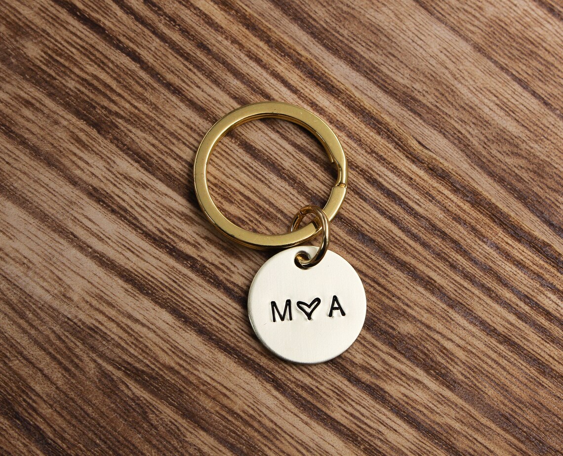 Dainty Couples Initials Keychain, Brass Anniversary Gift, 21st ...