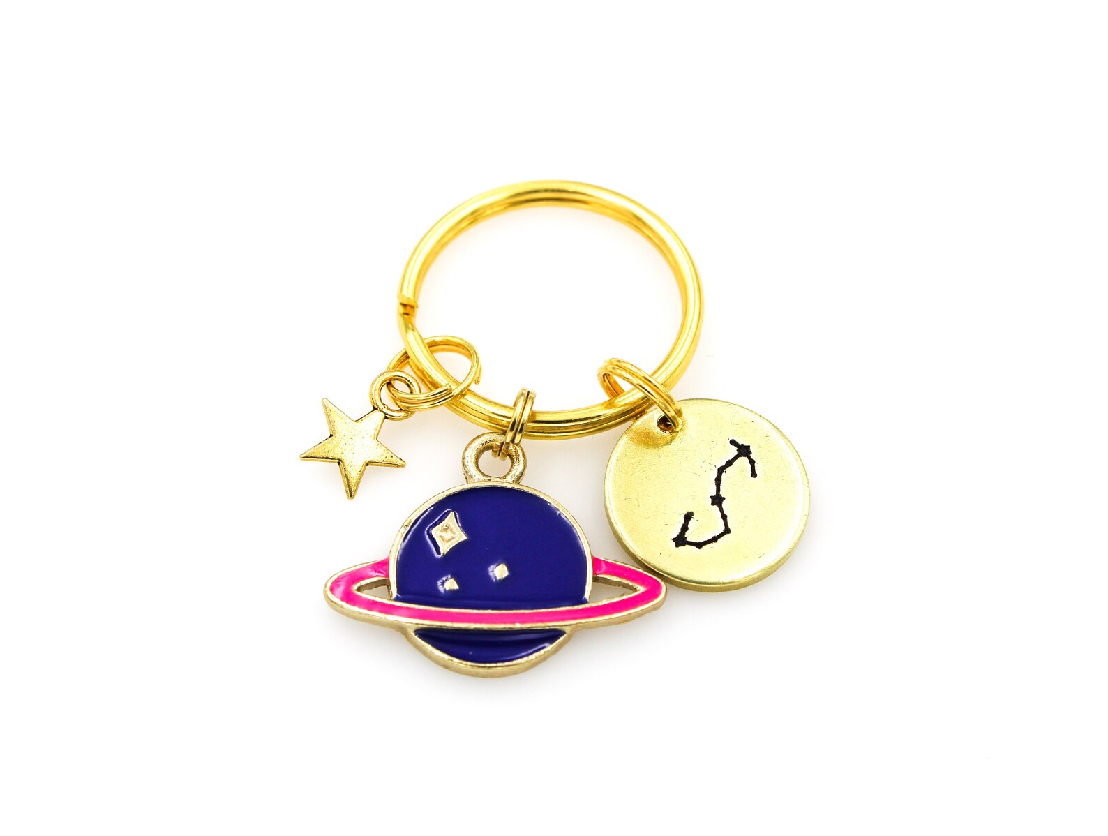 Custom Zodiac Constellation Keychain, Saturn Keyring, Zodiac Charm ...