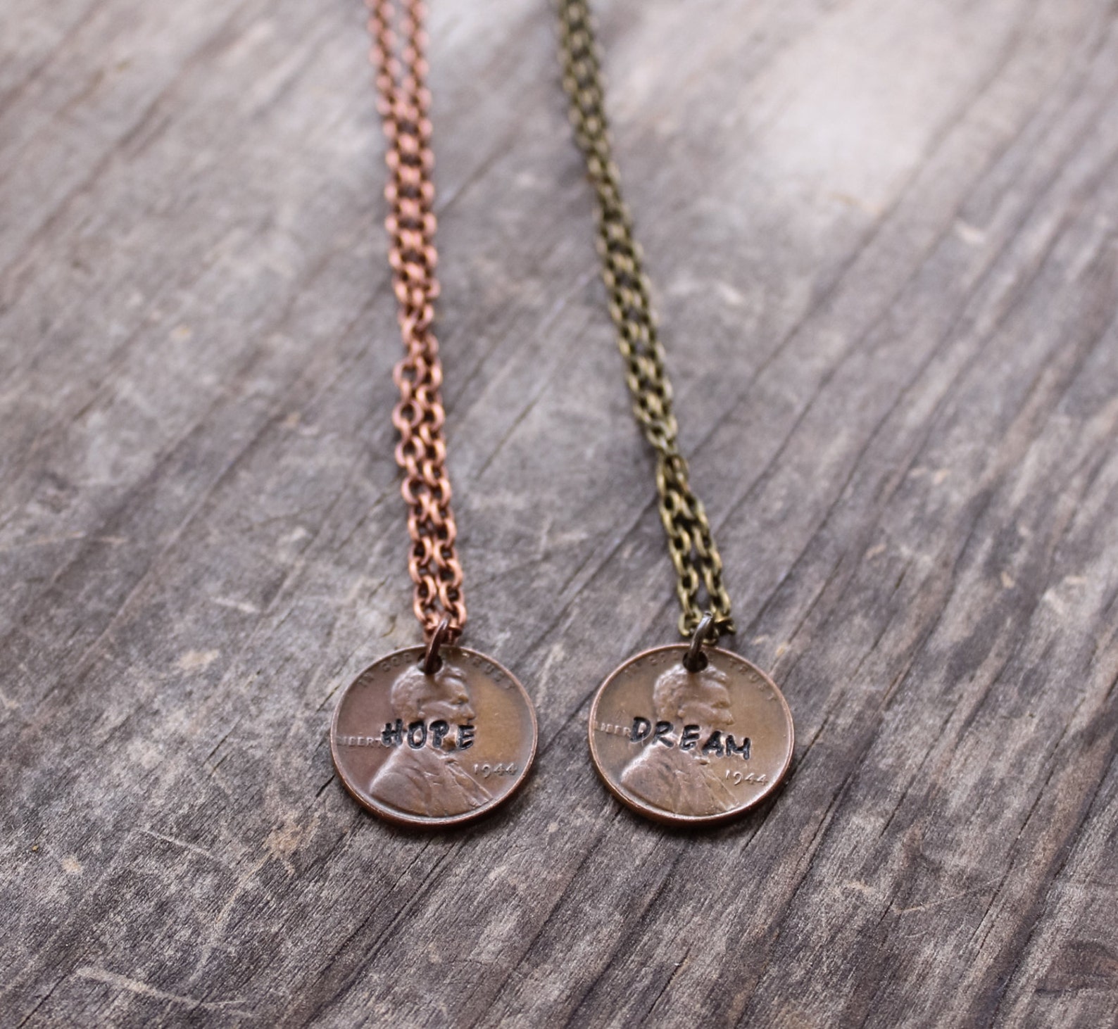 Penny Word Necklace Handstamped Penny Necklace Graduation - Etsy