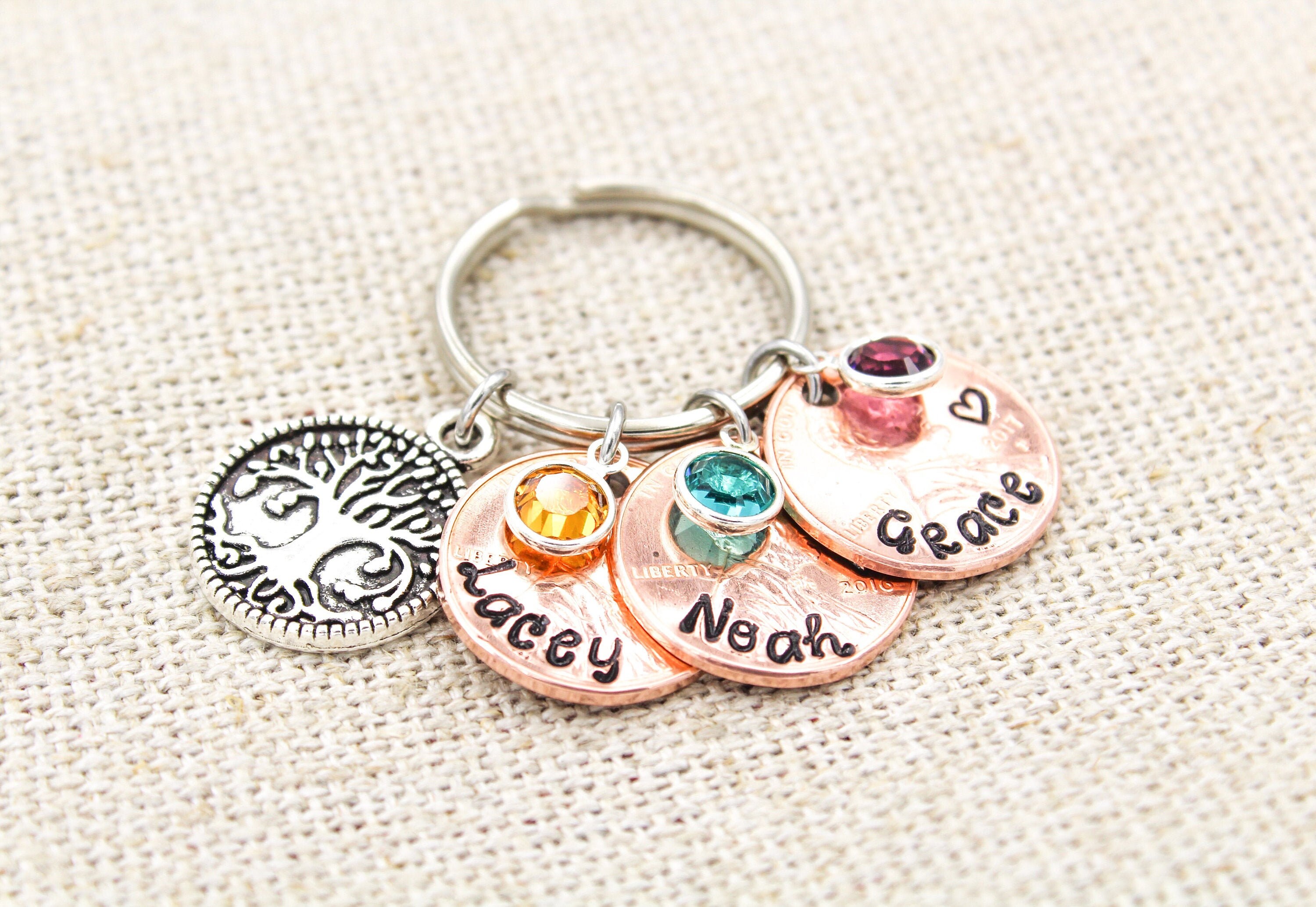 Family Tree Keychain Custom Names and Birthstones Keychain | Etsy