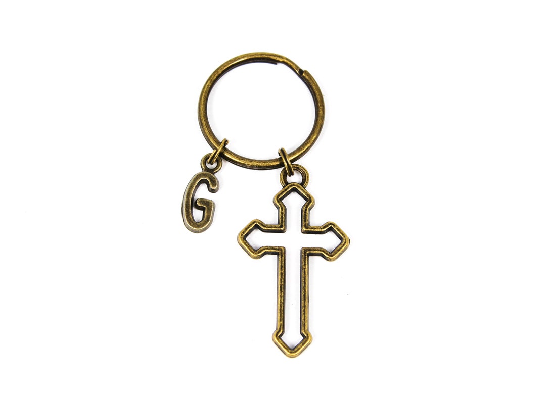 Initial Cross Keychain, Christian Key Ring, Religious Gifts, Baptism ...