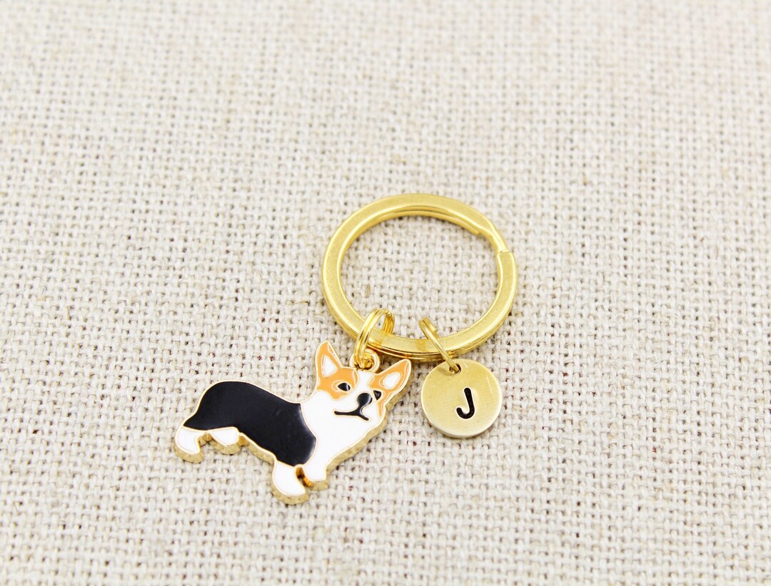 Custom Initial Corgi Keychain, Corgi Keyring, Dog Keychains, Dog Breed ...