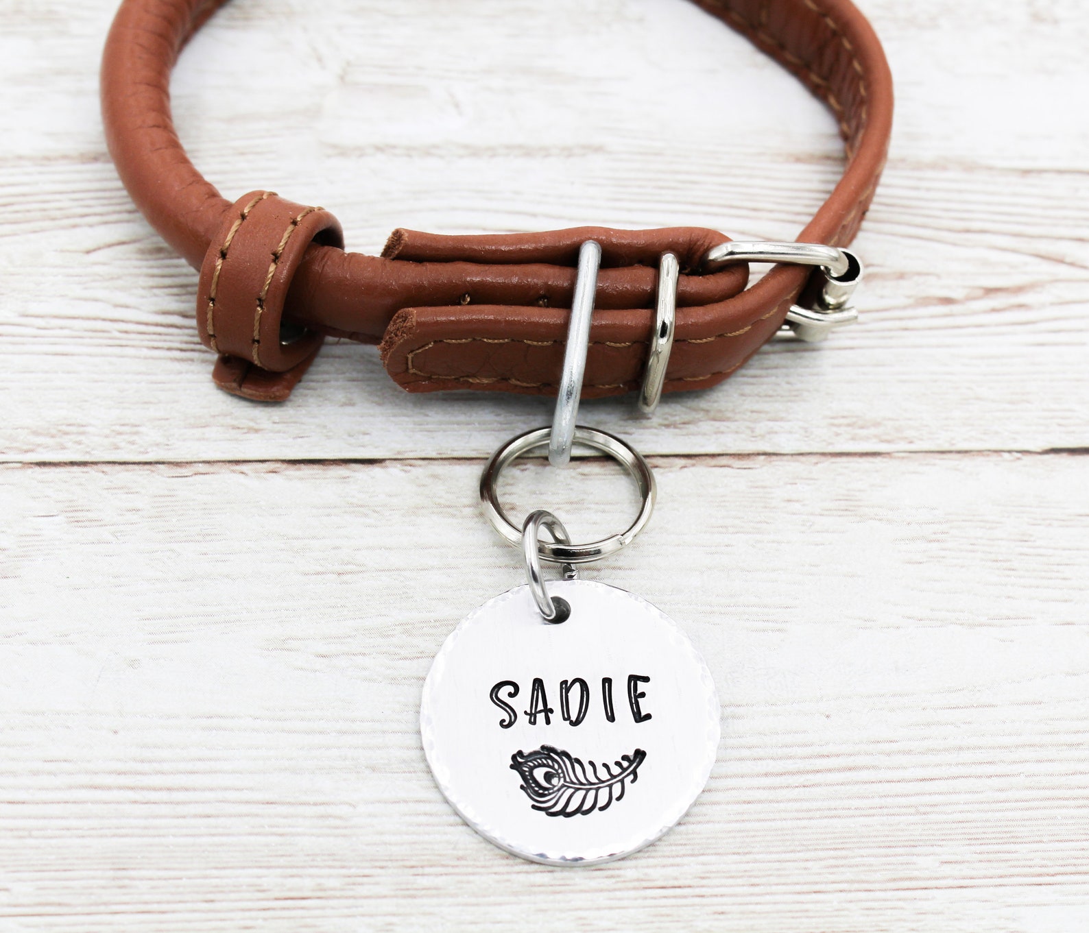 Peacock Feather Pet ID Tag Feather Dog Name Tag Custom Cat - Etsy