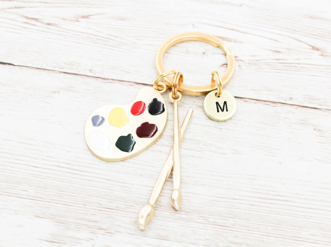 Gold Paint Palette Keychain, Gift for Artist, Paint and Paint Brush ...