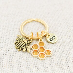 Personalized Honey Bee Keychain, Honey Comb Keyring, Bee Keeper Gifts ...