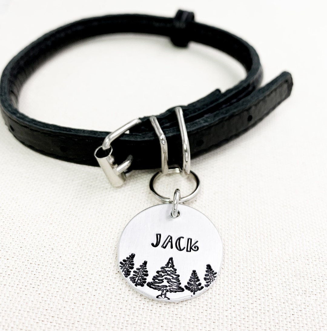 Custom Pine Tree Pet ID Tag, Snowy Tree Dog Tag, Winter Trees Cat Name ...