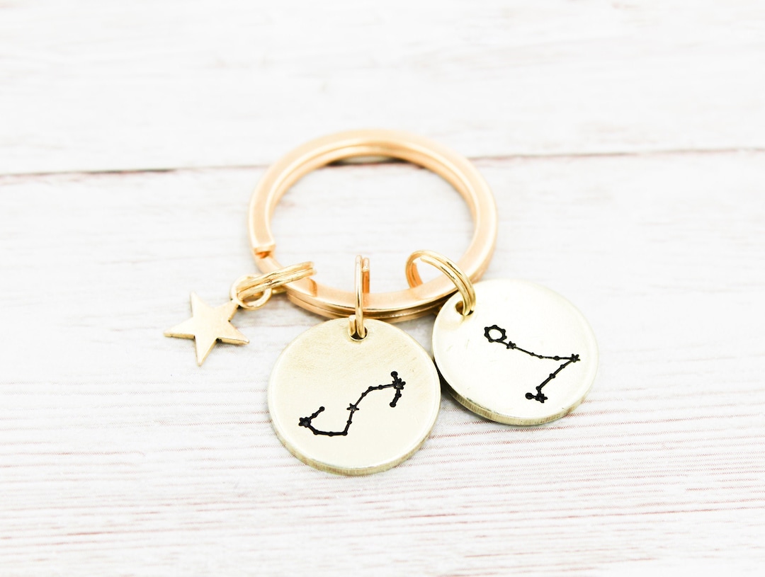 Dainty Zodiac Constellation Keychain, Zodiac Couples Keyring ...
