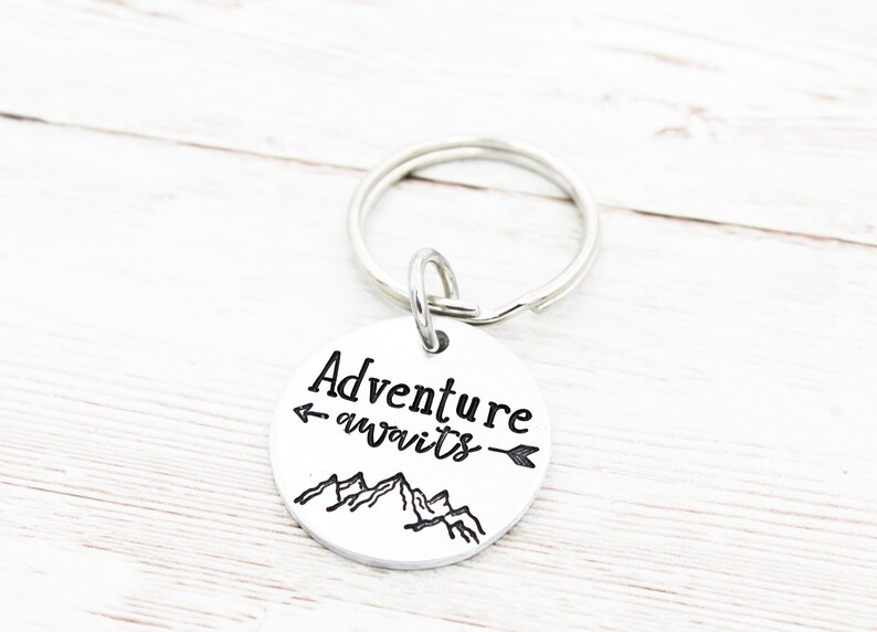 Adventure Awaits Keychain Mountains Keyring Hiker Gifts | Etsy