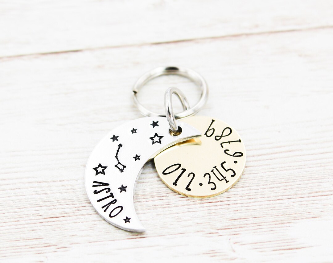 Crescent Moon Pet ID Tag, Sun and Moon Dog Tag, Stars Pet Tag, Moon Cat ...