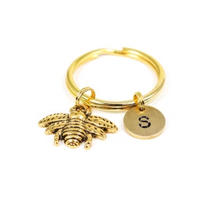 Dainty Honey Bee Keychain, Initial Keychain, Bee Keyring, Honey Bee ...