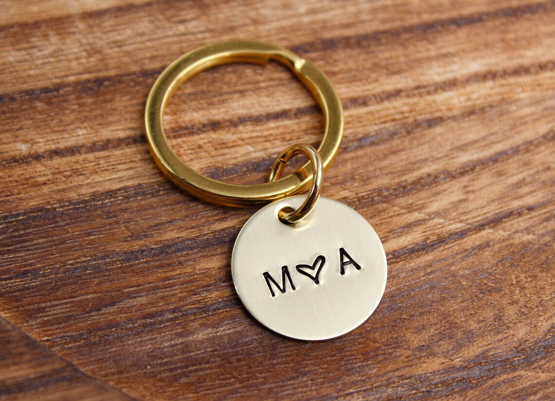Dainty Couples Initials Keychain, Brass Anniversary Gift, 21st ...