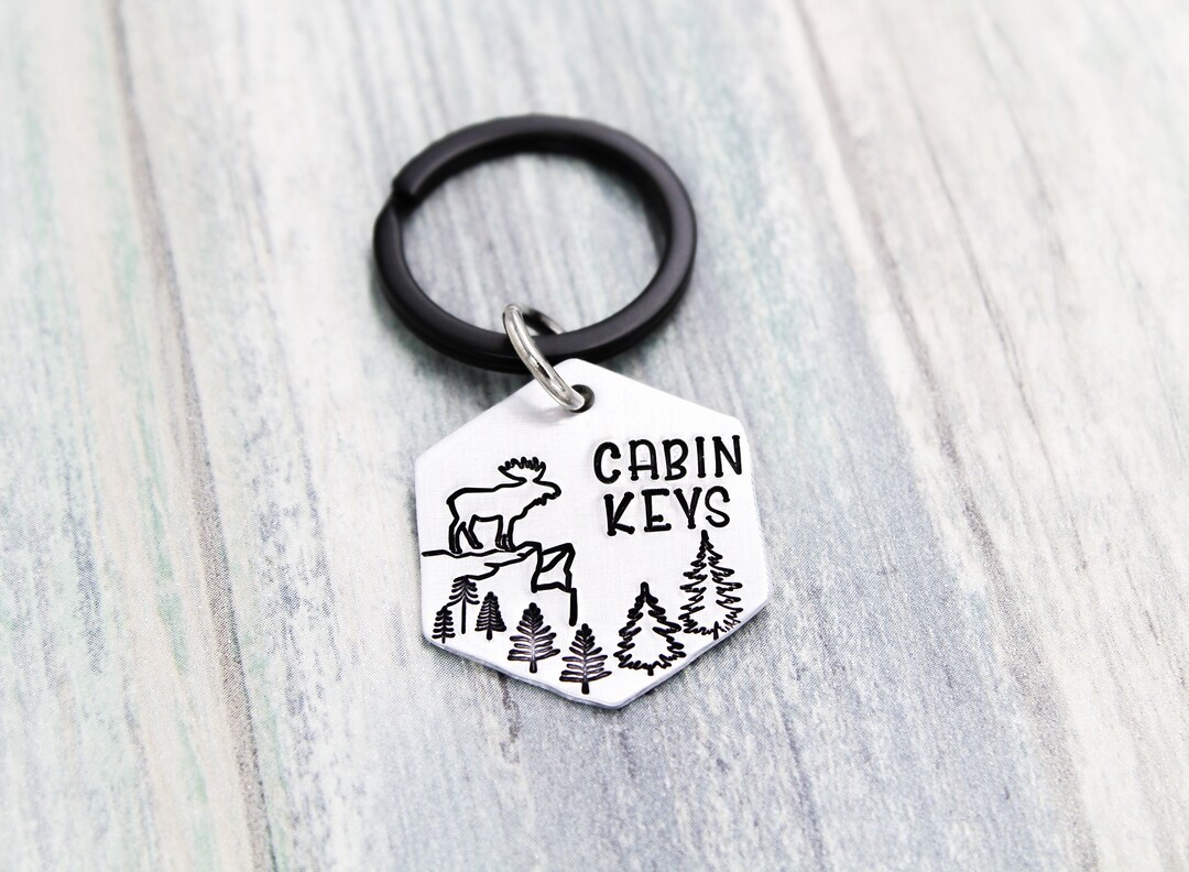 Cabin Keys Keychain, Cabin in the Mountains Keyring, Moose Keychains ...