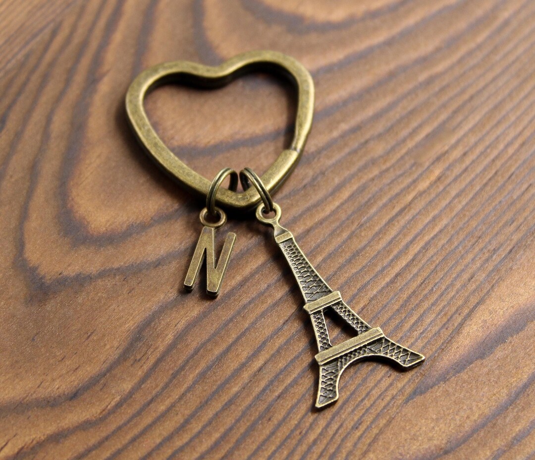 Eiffel Tower Initial Keychain, Antique Bronze Eiffel Tower Keyring ...