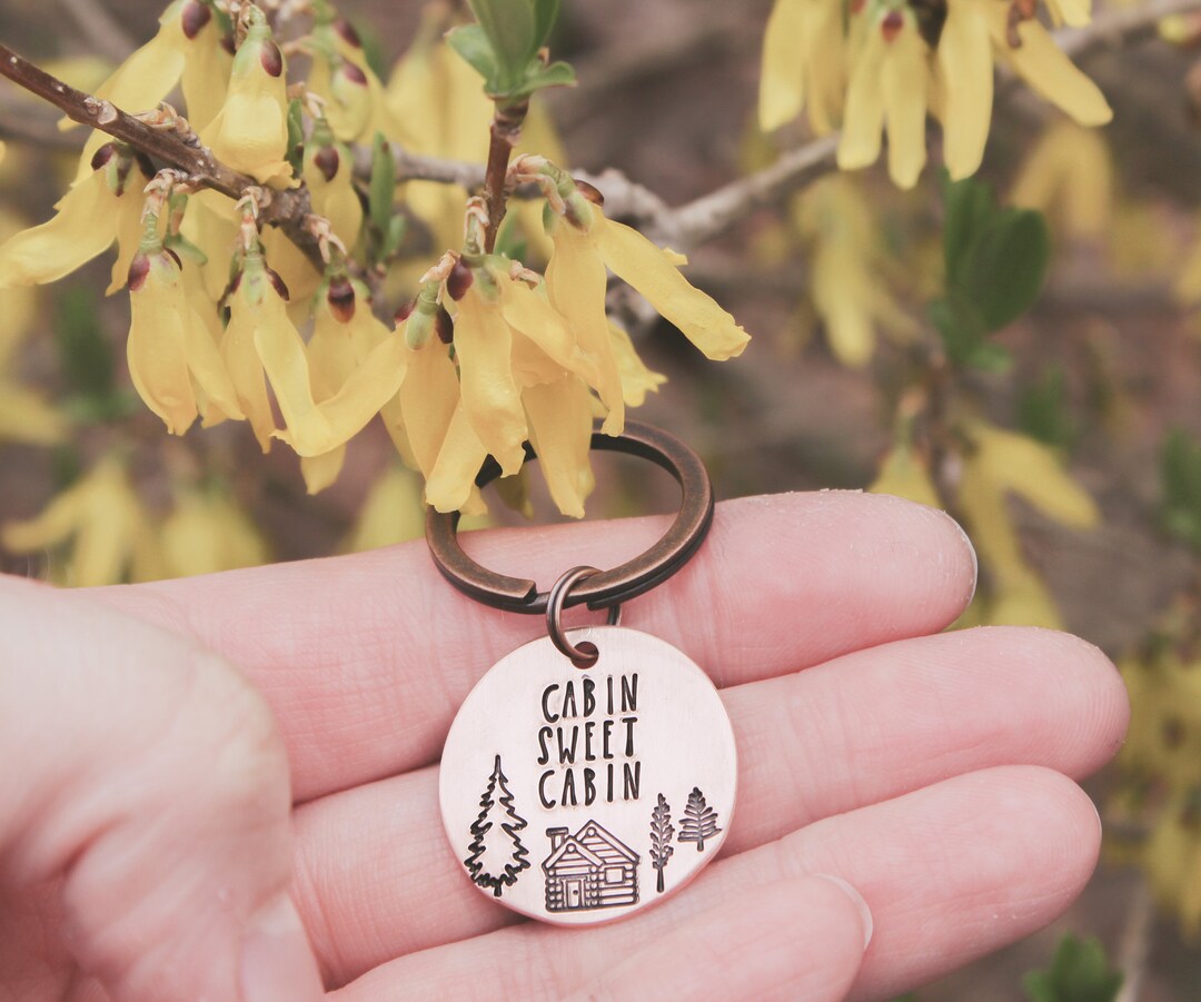 Copper Cabin Sweet Cabin Keychain, Cabin Keys Keyring, New Home Buyer ...