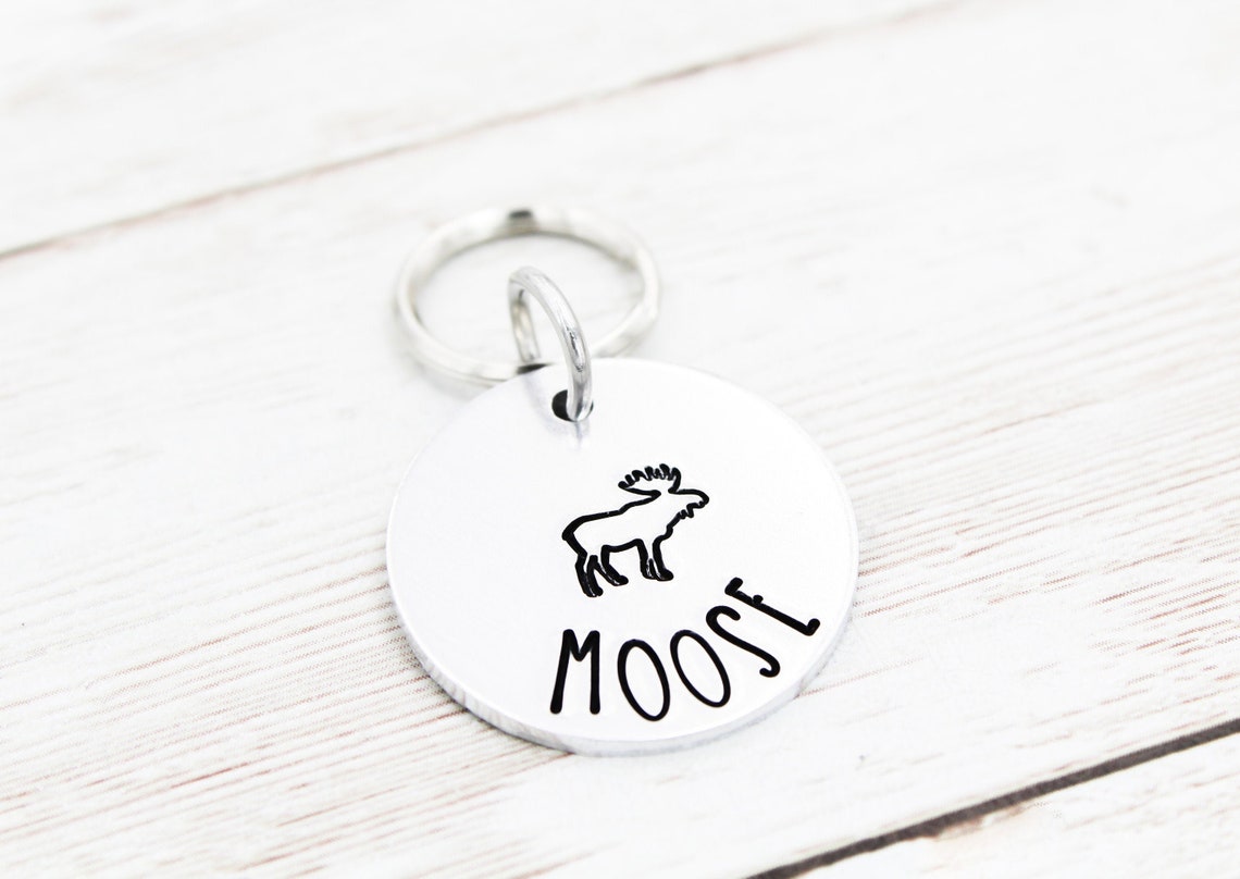 Moose Dog Name Tag, Moose Pet ID Tag, Moose Dog Collar ID Charm, Dog ...